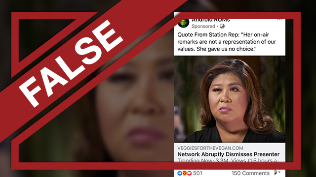 FALSE: GMA Network 'dismisses' Jessica Soho