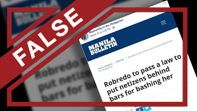 FALSE: 'Manila Bulletin story' on Robredo proposing law to jail bashers