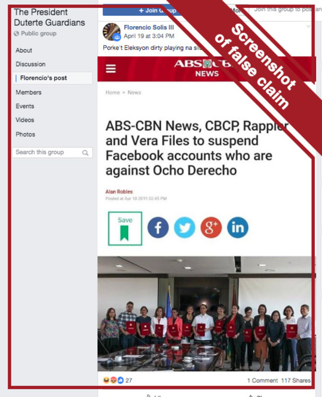 FALSE: 'ABS-CBN news headline' on suspending anti-Otso Diretso Facebook ...