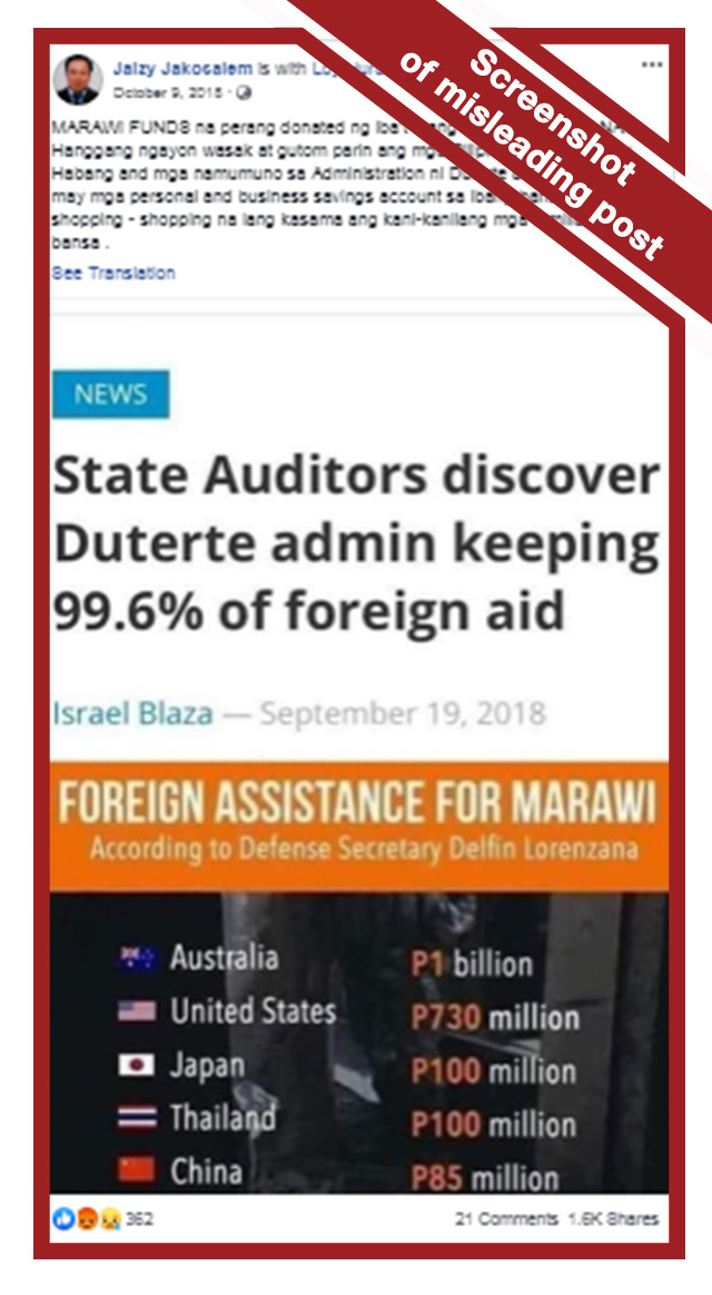 MISLEADING: Duterte admin 'keeping' 99.6% of foreign aid