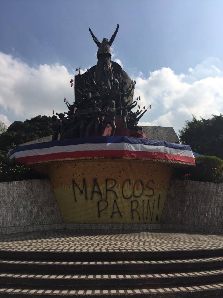 Vandals deface People Power Monument with 'Marcos pa rin'