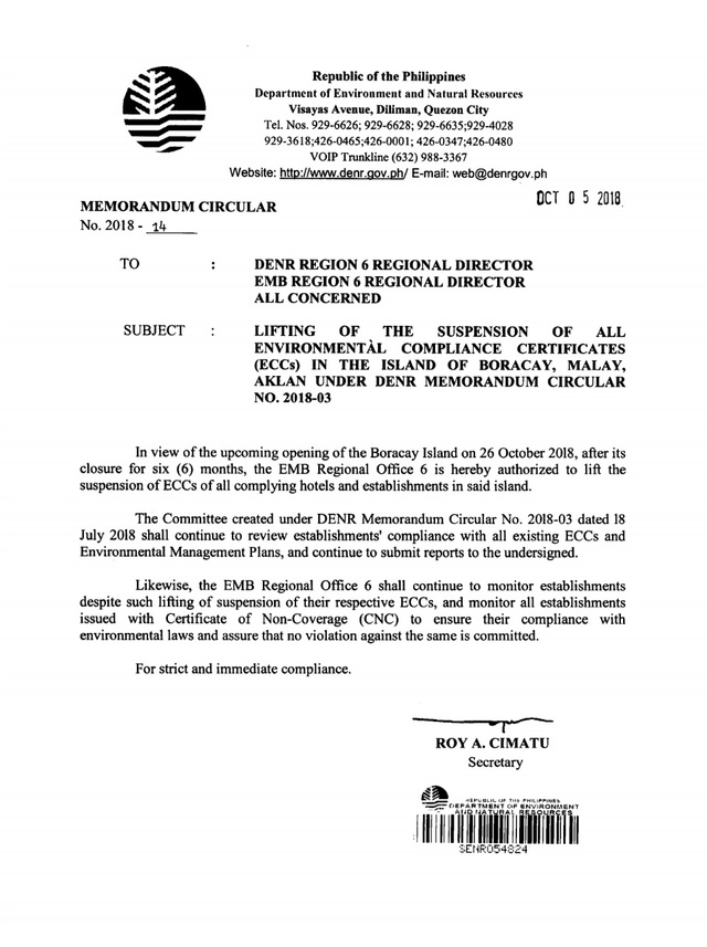 Cimatu Lifts Ecc Suspension For Compliant Boracay Businesses